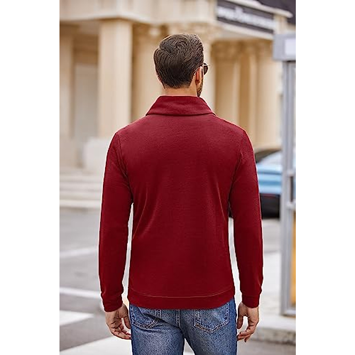 COOFANDY Men's Casual Shawl Collar Sweater Long Sleeve Pullover Wine Red L Wine Red Large