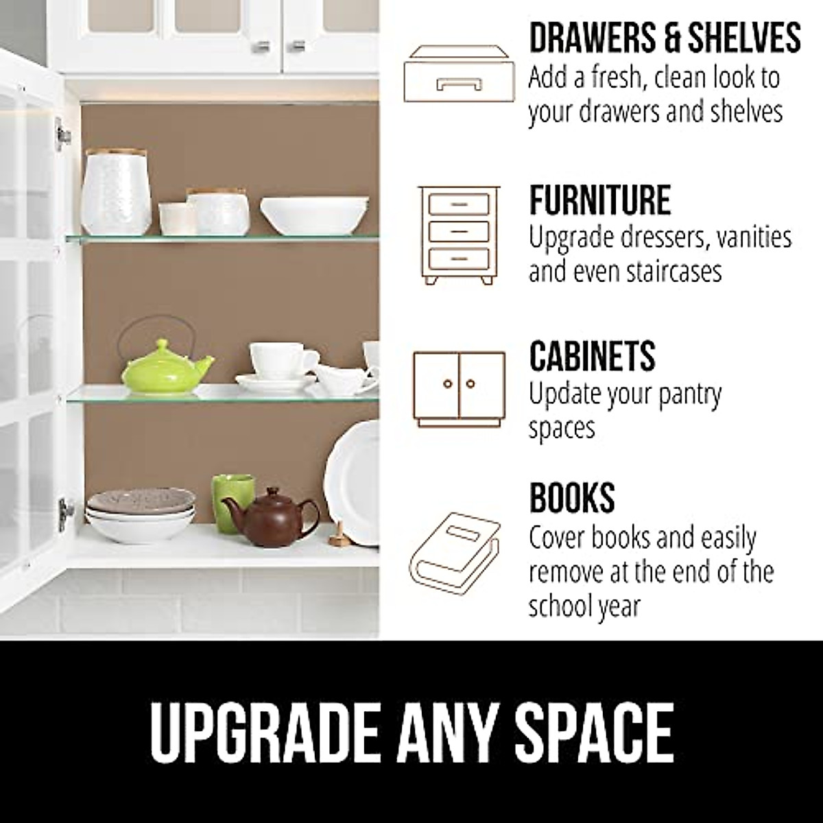 Gorilla Grip Stick Adhesive Removable Liner and Smooth Drawer Liner, Adhesive Liner Size 11.8x20, Contact Liner for Book Covers, Smooth Liner Size 17.5x20, Non Adhesive, Both in Beige, 2 Item Bundle