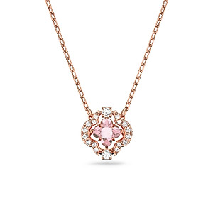 SWAROVSKI Una Women's Clover Pendant Necklace with Pink and White Crystals on a Rose-Gold Tone Finished Chain