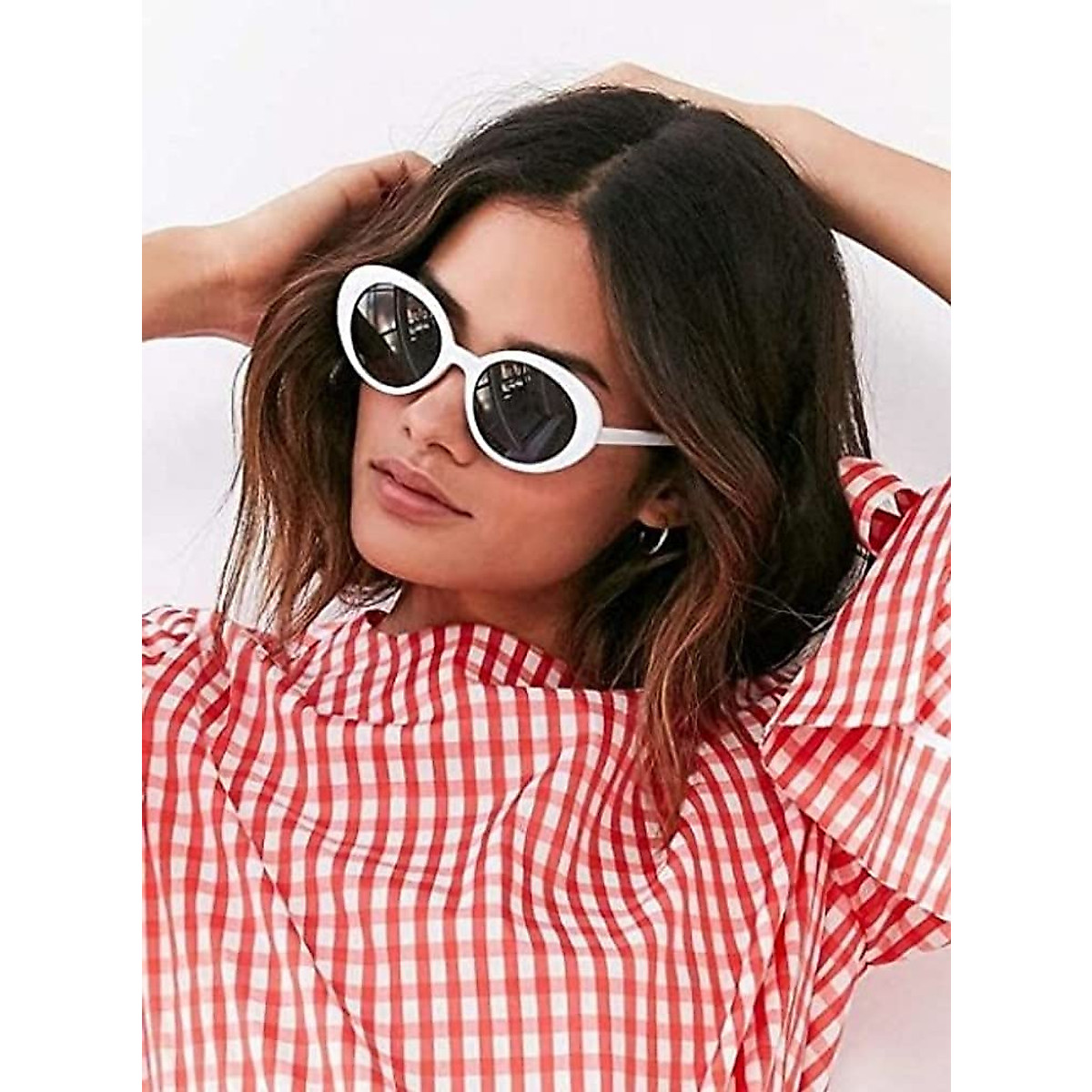 ADMIRING White Oval Round Sunglasses Thick Bold Clout Goggles Oval Mod Retro Vintage Kurt Cobain Inspired Sunglasses Round Lens