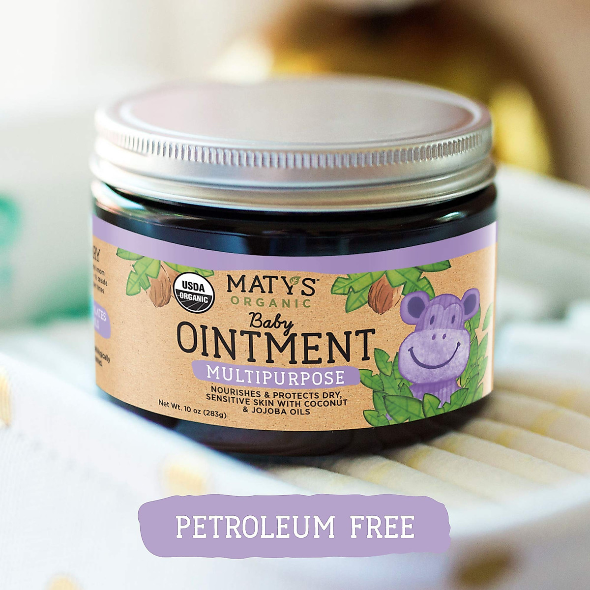 Maty's Organic Multipurpose Baby Ointment - Petroleum-Free Diaper Cream with Coconut & Jojoba Oils - 10 oz