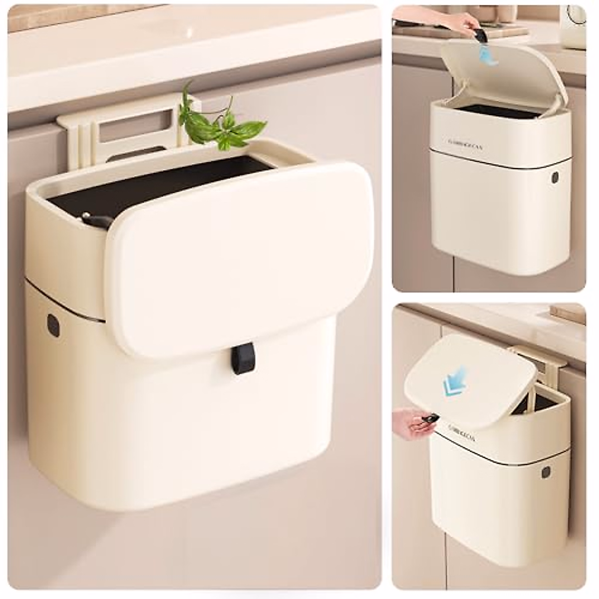 Eargardin 2.5 Gallon Compost Bin Kitchen Garbage Can Countertop Indoor Small Hanging Trash Can with Lid Composting Bin Off White