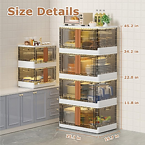 Storage Bins with Lids, Foldable Storage Bins, Clear Grey Wardrobe Closet Organizer, 8.4Gal Stackable Toy Storage, Collapsible Plastic Storage Container with Door, Crate for Book Storage(6 Pack)