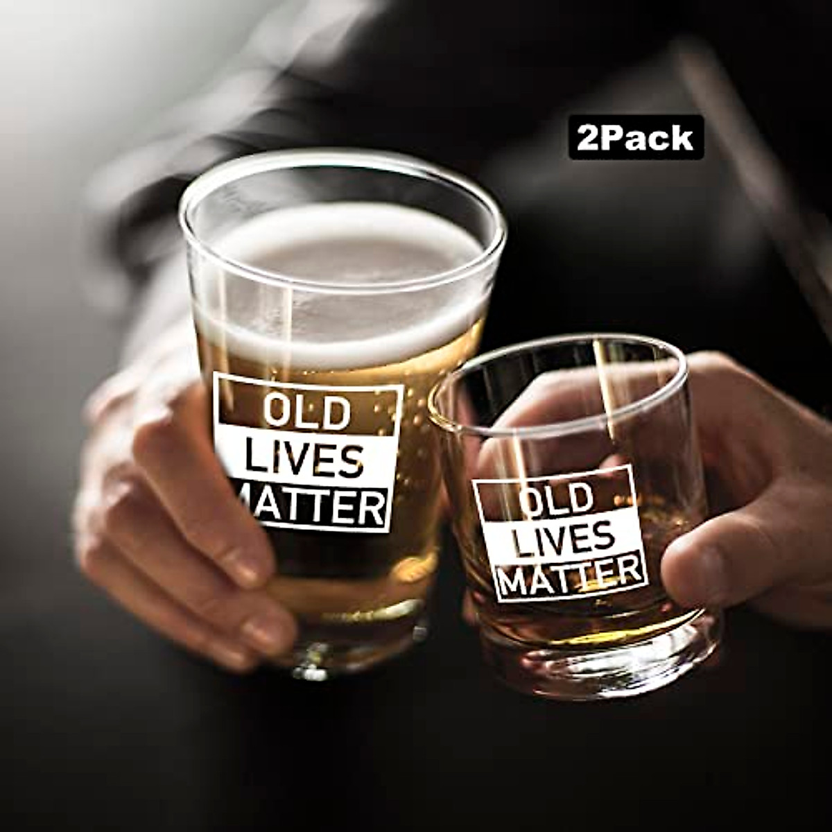 Vivimee Old Lives Matter Beer Glasses & Whiskey Scotch Glasses, Funny Retirement or Birthday Gifts for Dad, Grandpa, Old Man, or Senior Citizen, Gift for Men, Gag Gifts for Men, Mens Gifts