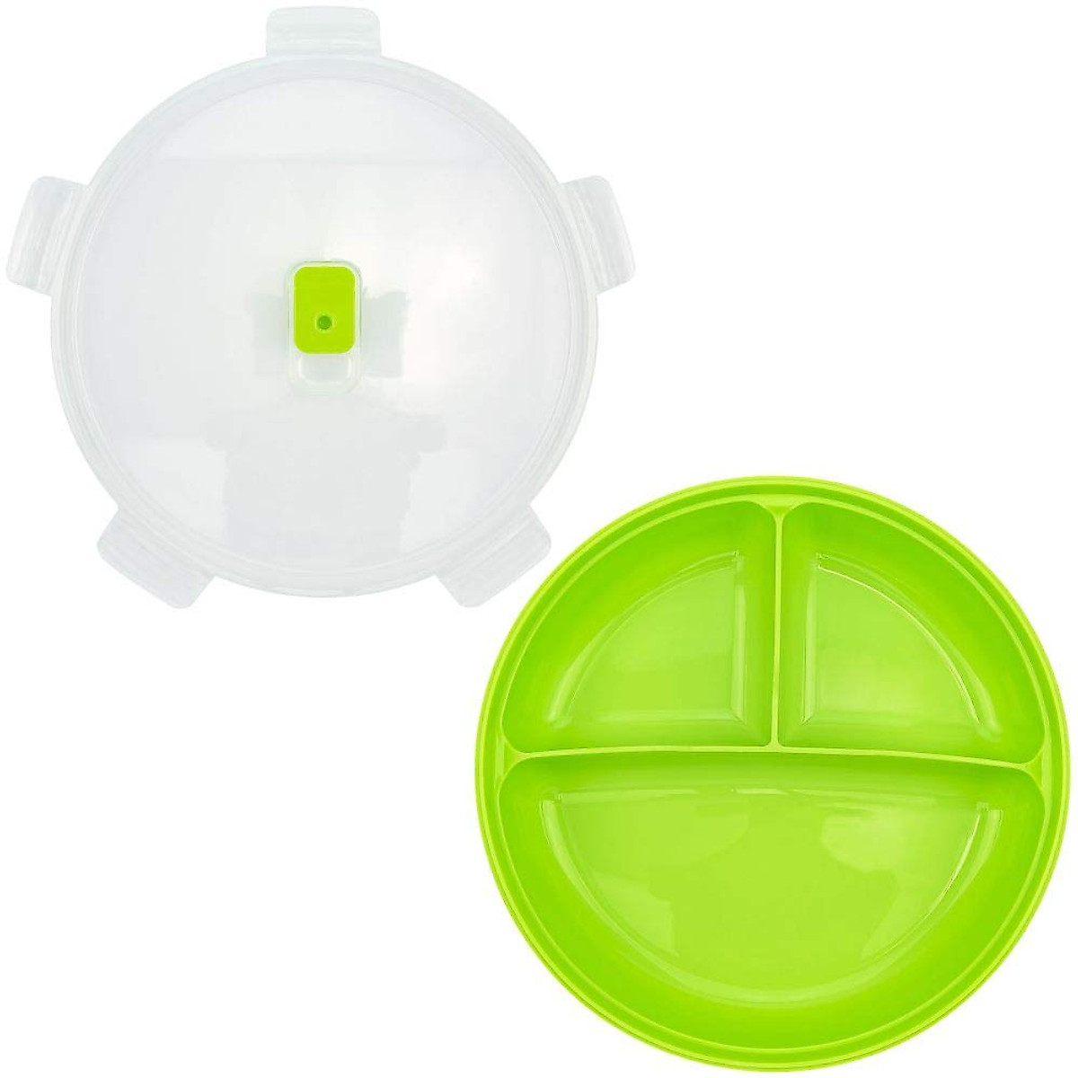 Microwave Food Storage Tray Containers - 3 Compartment Section Divided BPA Free Plates w/ Vented Lid - For Leftovers or Lunch