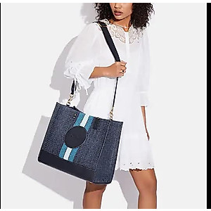 COACH Dempsey Leather Crossbody Tote 40 with COACH Patch in Navy/Blue/Multi - #CA593