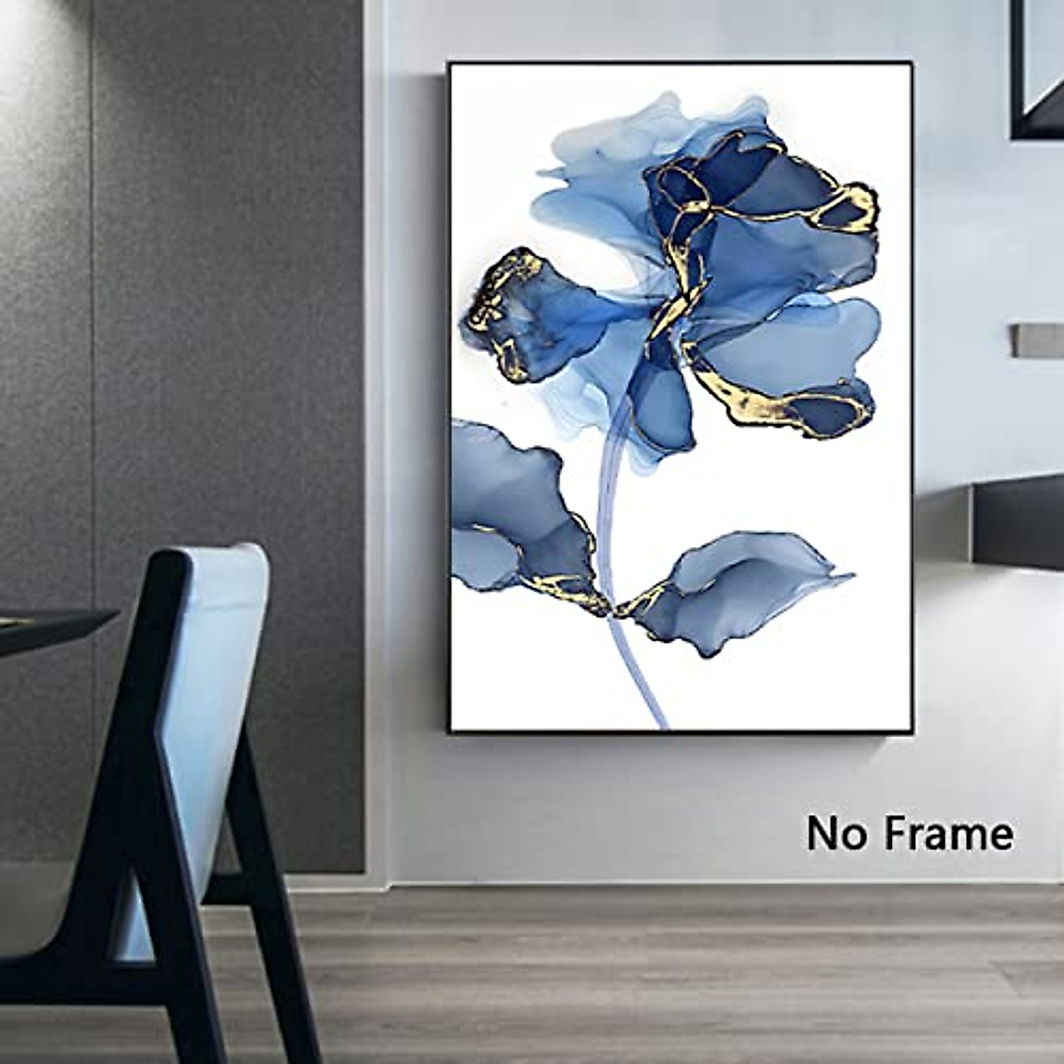 Abstract Grey White Navy Blue Large Wall Painting Canvas Wall Art Blue Marble Picture for Bedroom Wall Decor Modern Abstract Picture Canvas Artwork White and Blue Flower Art 16x24inchx3pcs No Frame