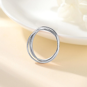 Suplight 925 Sterling Silver Ring Triple Interlocked Rolling High Polish Tarnish Resistant Russian Wedding Band, Anixety Stree Relief Fidget Spinner Rings for Women Nickel Free Size 12