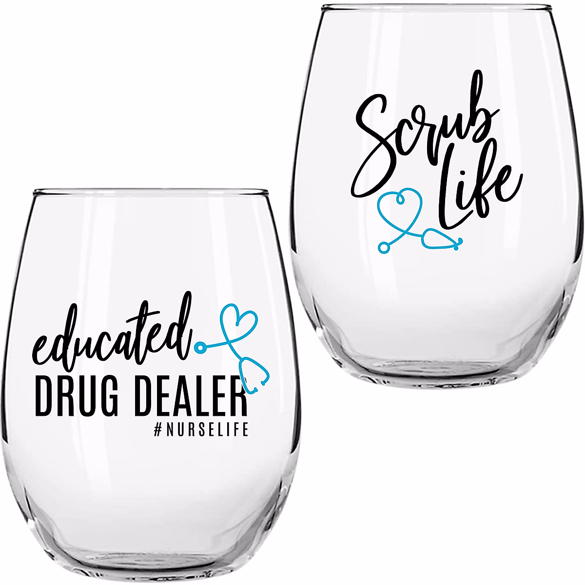 Nurse Gifts For Women Funny Wine Glass 2 Pc Set - 17 Oz Stemless Wine Glass - Funny Nurse Practitioner Gifts RN Nurses NICU Nurses and Student in Nursing School - Great for Coworker Appreciation Gift