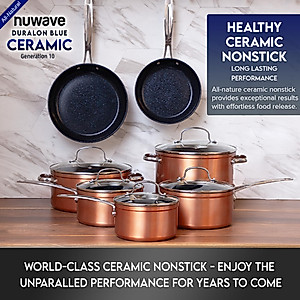 Nuwave Healthy Duralon Blue Ceramic Nonstick Cookware Set, Diamond Infused Scratch-Resistant, PFAS Free, Dishwasher & Oven Safe, Induction Ready & Evenly Heats,Tempered Glass Lids & Stay-Cool Handles