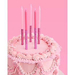 xo, Fetti 10 Pink Glitter Party Cake Candles Tall Thin - 10 Pcs | Bachelorette Party, Birthday Girl Gift, Fun Cake Decoration Supplies, Baby Shower, Cute Cupcake Topper
