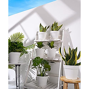 homenote Pots for Plants, 8 Pcs 7.5 inch Plastic Planters with Multiple Drainage Holes and Tray - Plant Pots for All Home Garden Flowers Succulents, Cream White