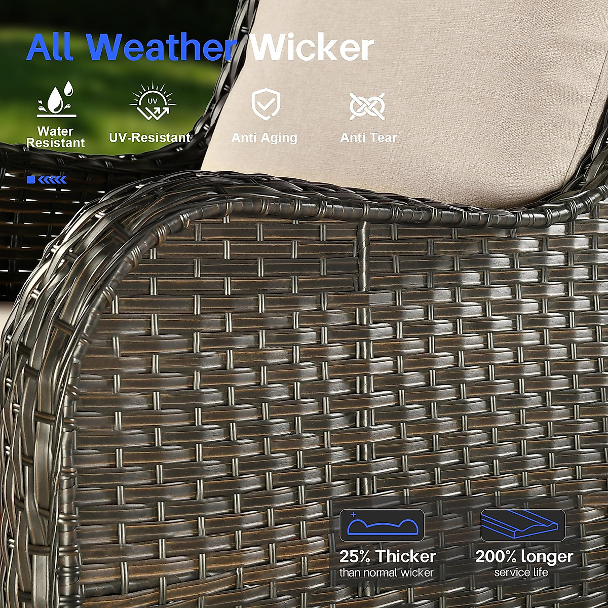 XIZZI Patio Furniture Sets with High Back Sofa,5 Pieces Outdoor Furniture Conversation Set,All Weather Wicker Outside Couch with Chairs and Ottomans,Brown Wicker Light Beige