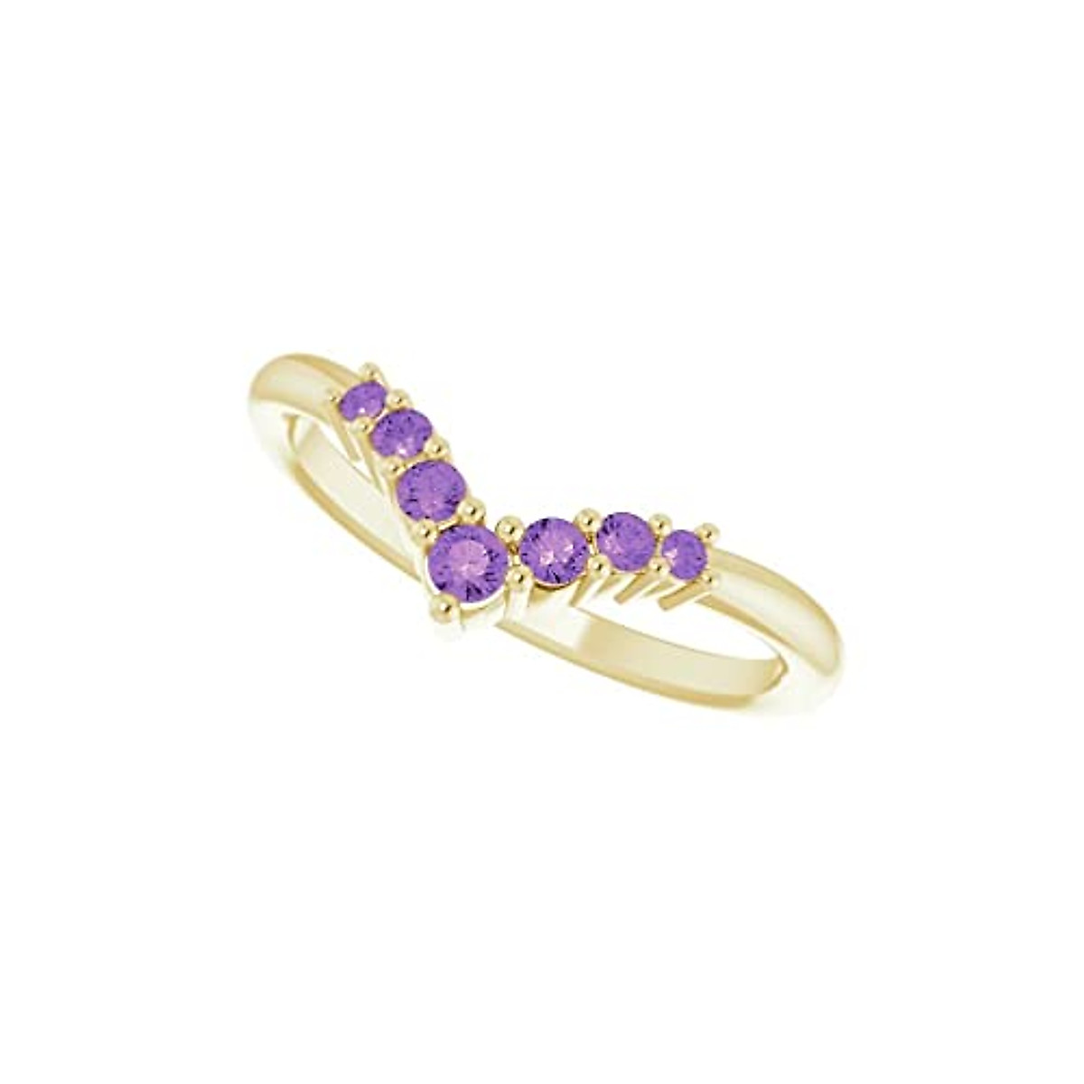 Bonyak Jewelry 14k Yellow Gold Amethyst Graduated V Ring Elegant, Size 7