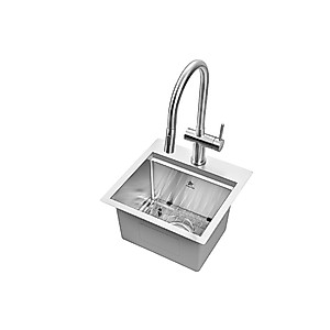Starstar 15 x 15 inch Drop-in Topmount 304 Stainless Steel Single Bowl Bar/Kitchen/Laundry/Yard/Office Sink (With Grid)