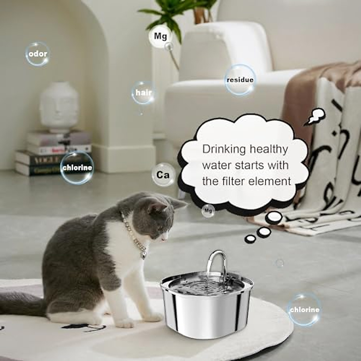 WECATION Cat Water Fountain Filter for Pet Fountain Stainless Steel, 84oz 4 Pack (8)