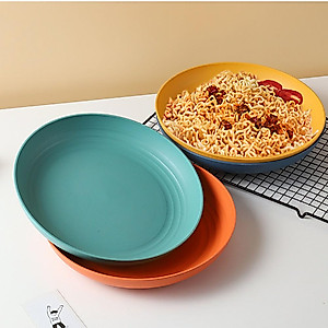 Vokop 8 Pack Wheat Straw Dinner Plates,Unbreakable Reusable Deep Plate Set-Dishwasher & Microwave Safe,Perfect for Dinner Dishes,Healthy for Kids Children & Adult-Round, 4pcs 10in & 4pcs 8in