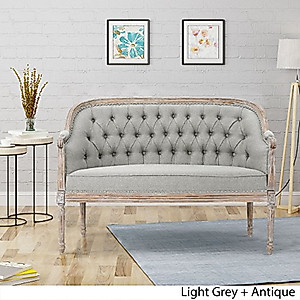Christopher Knight Home Faye Traditional Fabric Tufted Upholstered Loveseat, Light Gray, Antique