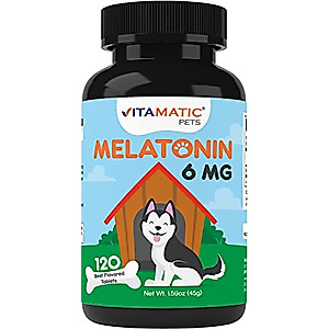 Vitamatic Melatonin for Dogs - 6 mg - 120 Beef Flavored Chewable Tablets ((Pack of 1))