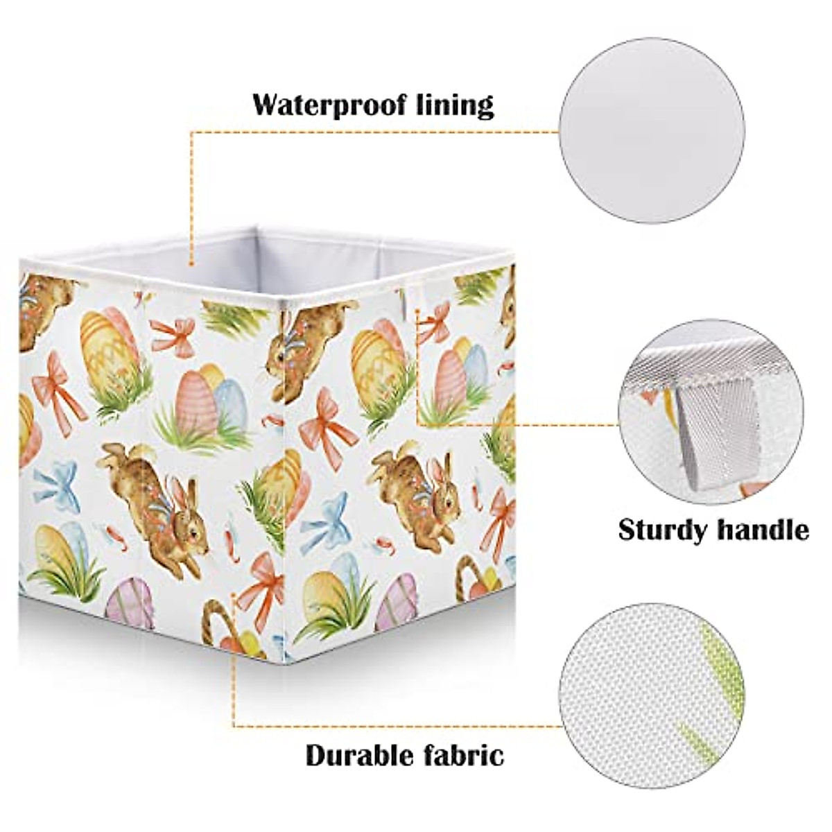 Spring Easter Bunny Storage Basket Storage Bin Square Collapsible Shelves Basket Fabric Storage Organizer for Office Bedroom ClothesToys