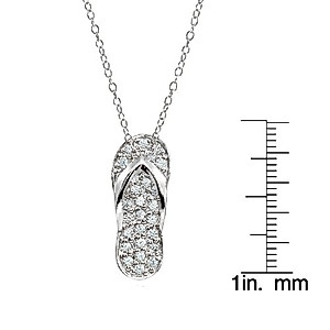Sterling Silver Cubic Zirconia Flip-Flop Beach Sandal Necklace