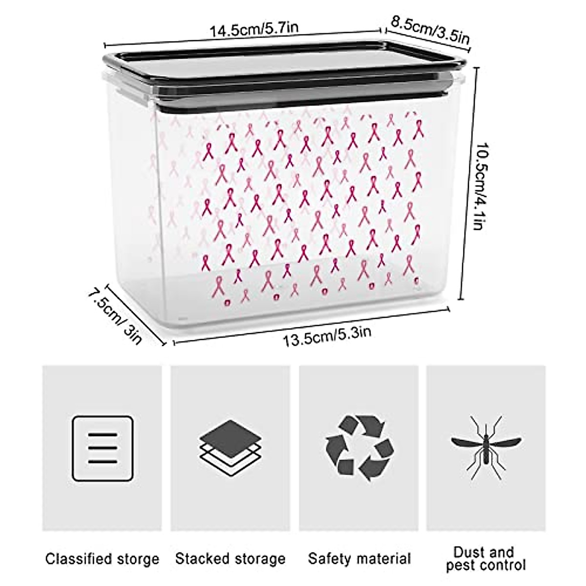 Breast Cancer Ribbon Storage Box Plastic Food Organizer Container Canisters with Lid for Kitchen