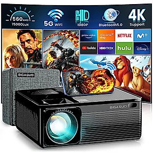 Projector with 5G WiFi and Bluetooth - BIGASUO 540 ANSI Native 1080P Outdoor Movie Projector 4k Support, Home Video Projector Support 200"/Zoom/HiFi, Compatible with HDMI/USB/TV/iOS&Android