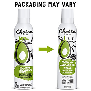 Chosen Foods 100% Pure Avocado Oil Spray, Keto and Paleo Diet Friendly, Kosher Cooking Spray for Baking, High-Heat Cooking and Frying (6 oz)
