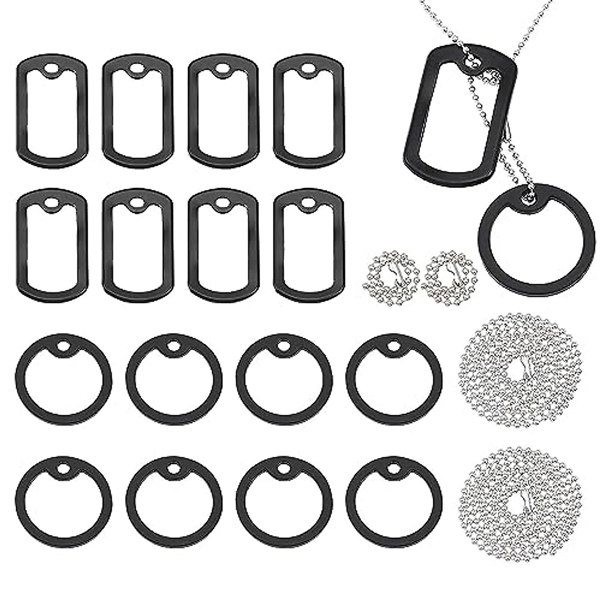 CHGCRAFT 32pcs 2Styles Silicone Dog Tag Silencers Include 8 Pcs Stainless Steel Chain and 8pcs Iron Ball Chains with Connectors for Reduce Noise and Protect Tag