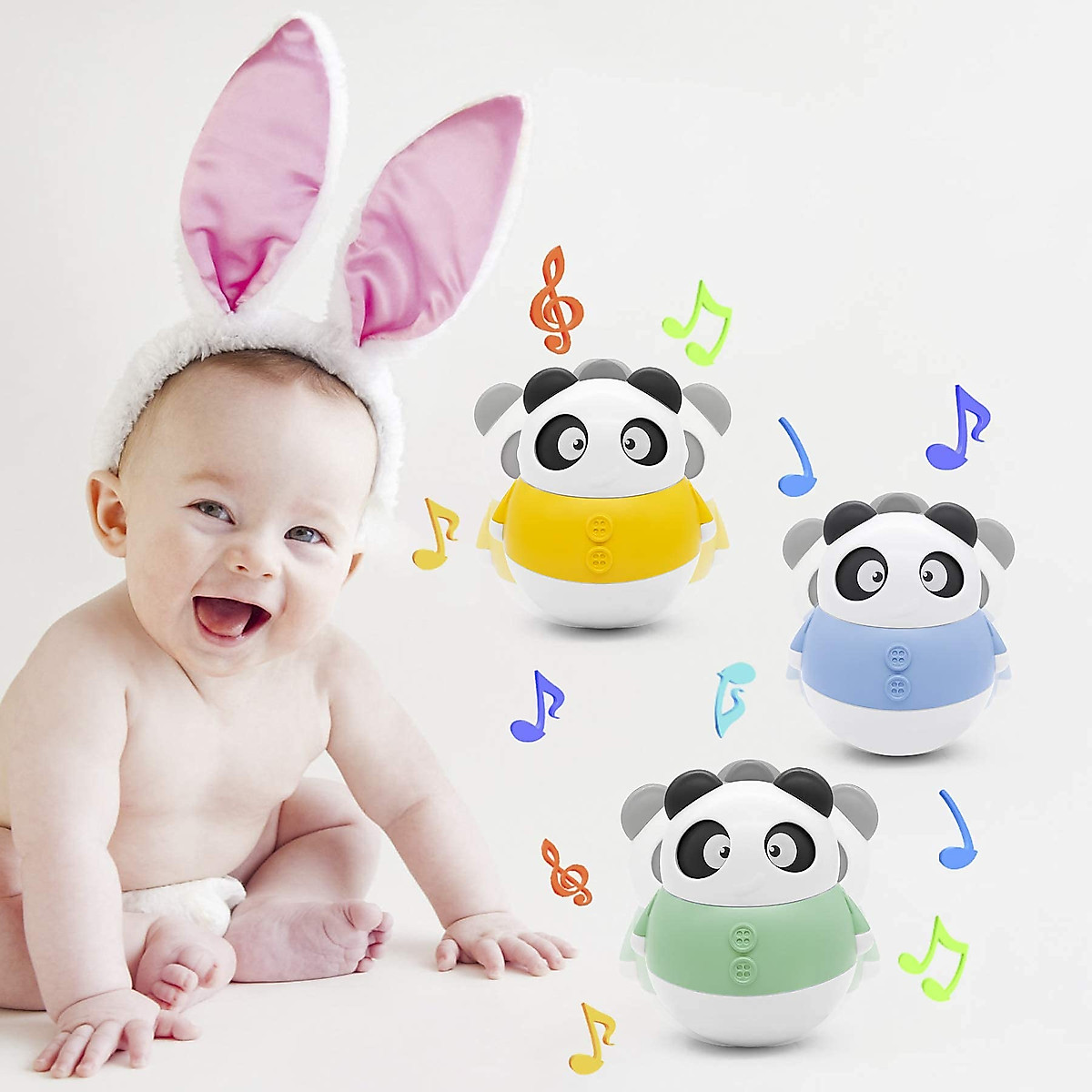 Conzy Roly Poly Tumbler Panda, Baby Tummy Time Toy, Cute Musical Toy Gift for Infant Boy Girl 36 Months and Up, Cute Desk Toys for Office for Adults