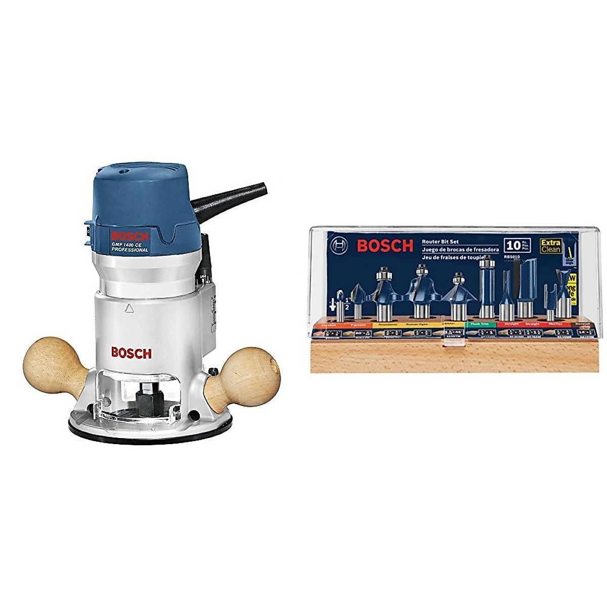 Bosch 1617EVS 2.25 HP Electronic Fixed-Base Router and RBS010 RBS010 10 pc. All-Purpose Router Bit Set