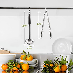 Patelai 2 Pcs Stainless Steel Pasta Spoon with Teeth Large Spaghetti Spoon Utensil, 9.4'' Pasta Tong and 13.6'' Pasta Fork with Vacuum Handle, Comfortable Grip Design Spoons for Kitchen(Silver)