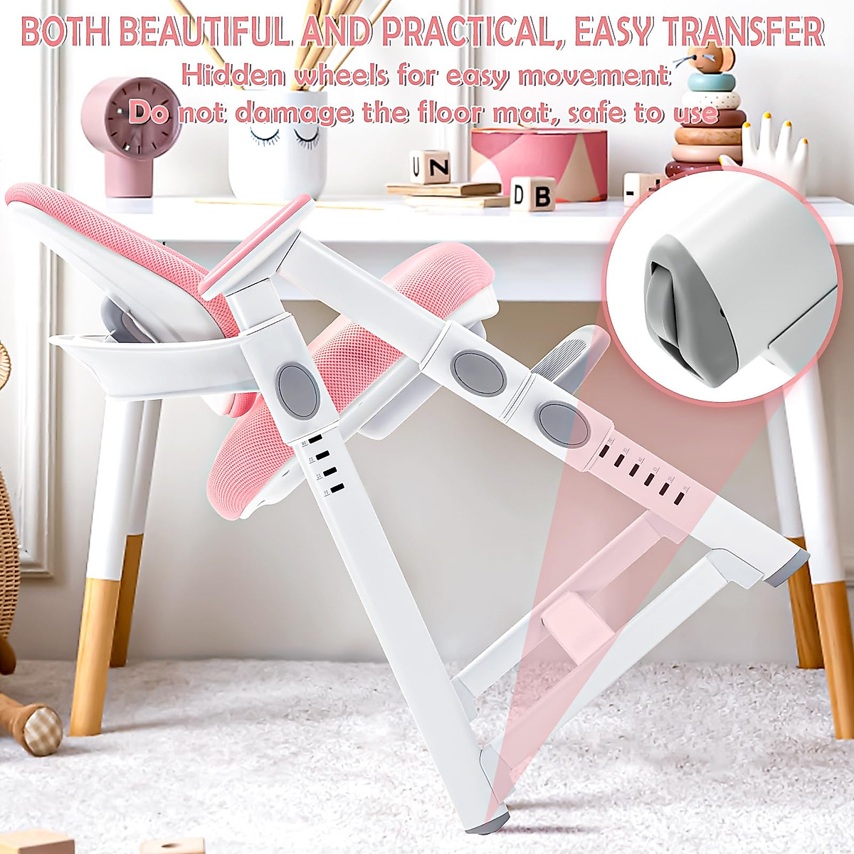 ROYALJOBO Adjustable Children's Table and Chair, Boys and Girls Aged 3 to 18 Years Old Learning Interest Chair, Adjustable Height, Suitable for Families, Schools,Student Chairs. (Pink)