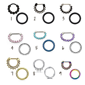 LuxeModz Unisex Stainless Steel Septum Clicker Rings, Cartilage Tragus Rook Piercings, Universal Piercing Jewelry, 16G, Black, Pack of 2