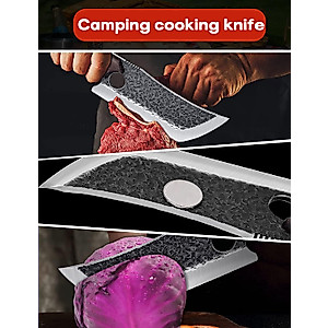 TIJERAS Butcher Knife Set, 3PCS Hand Forged Meat Cleaver, Serbian Chef Knife Set, Viking Knives with Sheaths, High Carbon Steel Meat Cutting Kitchen Knife Set for Kitchen Camping BBQ Gift Idea Men