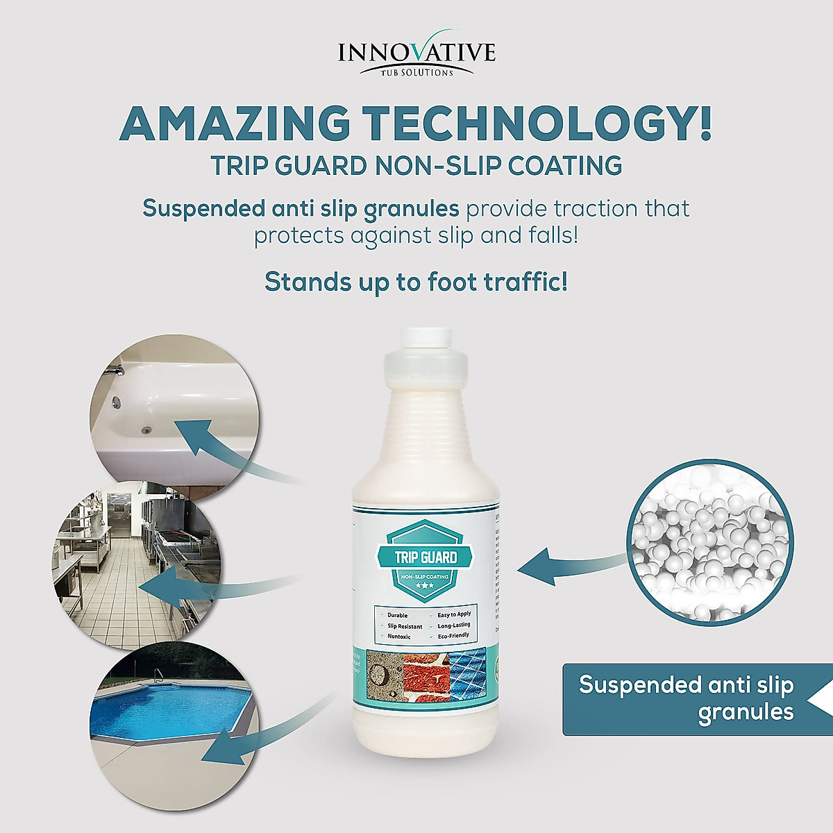 Trip Guard - Clear Anti Slip - Non Skid - Safety Tile and Floor Treatment - Multi-Surface Textured Coating for Stairs, Floors, Walkways & Concrete - Use on Any Slippery Surface Except Wood