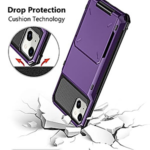 Vofolen Case for iPhone 13 Wallet 4-Card Holder ID Slot Flip Door Hidden Pocket Anti-Scratch Dual Layer Hybrid TPU Bumper Armor Protective Hard Shell Back Cover for iPhone 13 6.1 inch GreyPurple
