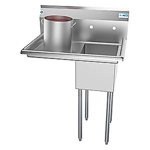 KoolMore 1 Compartment Stainless Steel Commercial Kitchen Prep & Utility Sink with Drainboard - Bowl Size 12" x 16" x 10"