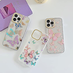 ooooops Compatible with iPhone 14 Pro Max Case for Women Girls, Glitter Golden Butterflies, Cute Love Heart Shaped Pattern, Hard Panel Clear Protective Phone Cover for iPhone 14ProMax(Pink Butterfly)