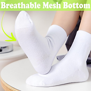 Mini angel Boys Girls Crew Socks Seamless Cotton Socks Kids School Socks Dress Socks for 8-10 Years, 6 Pairs (White, L)