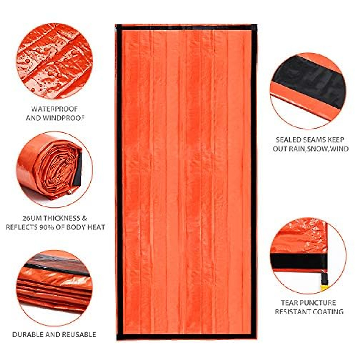 Esky Emergency Sleeping Bag, 2 Pack Survival Bag Portable Thermal Bivy Sack, Waterproof Lightweight Emergency Blanket Survival Gear with Compass and Whistle for Camping Hiking Outdoor Adventure