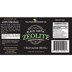 The Food Movement Black Earth Zeolite with Humic Fulvic Acids, Trace Minerals for Gut Health, Immune Support - 1oz Liquid Drops Supplement