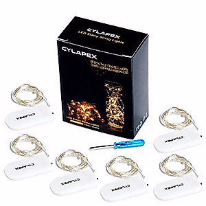 CYLAPEX 6 Pack Fairy Lights Battery Operated 20 LED on 3.3ft Silvery Copper Wire Firefly Fairy String Lights Warm White for Wedding Party Mason Jar Christmas Decorations Bedroom Decor