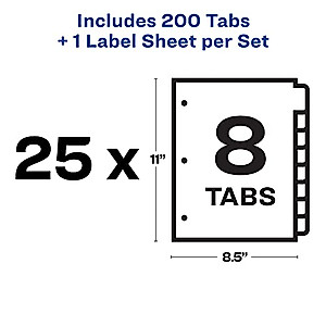 Avery 8-Tab Binder Dividers, Easy Print & Apply Clear Label Strip, Index Maker, White Tabs, 25 Sets (11447)