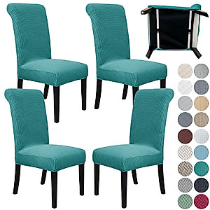 SPRINGRICO 4 Pack Dining Room Chair Covers with seat Belt, Stretch Parsons Chair Slipcover Washable Kitchen Dining Chair Cover Removable Seat Protector Set of 4, S1- Teal