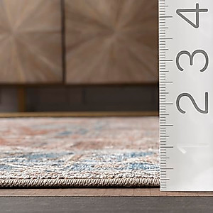 nuLOOM Harriet Vintage Medallion Fringe Area Rug - 5 Round Area Rug Traditional Blue/Multicolor Rugs for Living Room Bedroom Dining Room Kitchen