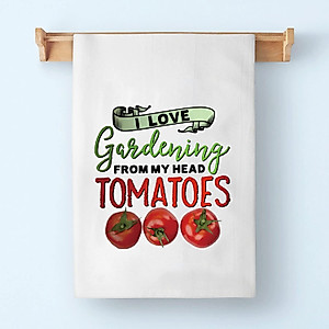 BDPWSS Funny Tomato Kitchen Towel Gardener Gift Plant Lover Dish Towel I Love Gardening from My Head Tomatoes Tea Towel (Gardening Tomatoes TW)