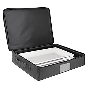 Kingshion Platter Storage Case, Hard Shell, China Storage Container for Moving,Dinnerware Storage Box w/Lid and Handles 18.1x14.4x3.9 in,5 Felt Dividers Included (Dark gray)