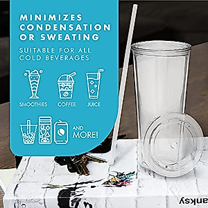 Simple Green Solutions - Acrylic Double Wall Cup for Cold Drinks, Reusable Cups with Lids and Straws, Insulated Plastic Tumblers with Lids and Straw, Acrylic Tumblers, 20 oz Capacity, Clear