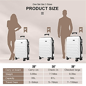 FOCHIER F Luggage Sets 3 Piece, Hard Shell Luggage Sets Clearance, Lightweight PP Material Travel Suitcase Sets With Spinner Wheels & TSA Lock for Men Women, 20''/24''/28''